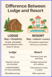 Difference Between Lodge and Resort: Meaning, Features